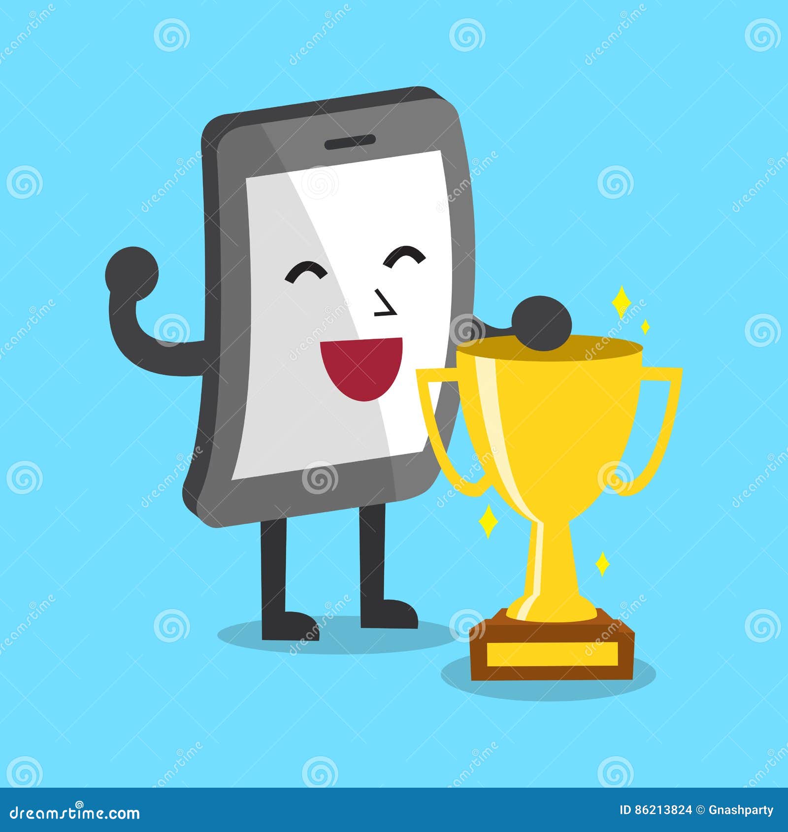 Cartoon Smartphone with Trophy Stock Vector - Illustration of smile ...