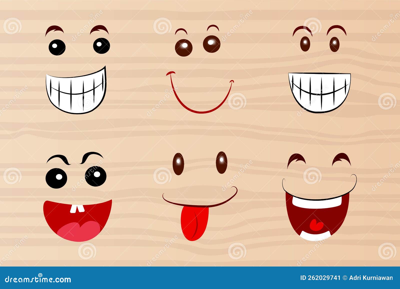 Cartoon Smile Expressions Faces Vector Illustration Set Stock Vector ...