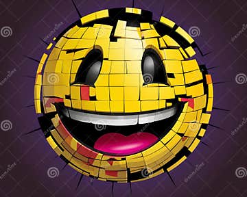 A Cartoon Smiley Face with a Broken Smiley Face on a Black Background ...