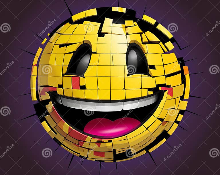 A Cartoon Smiley Face with a Broken Smiley Face on a Black Background ...
