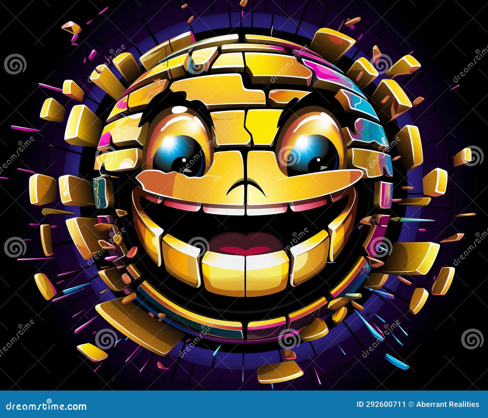 A Cartoon Smiley Face with a Disco Ball in the Background Stock ...