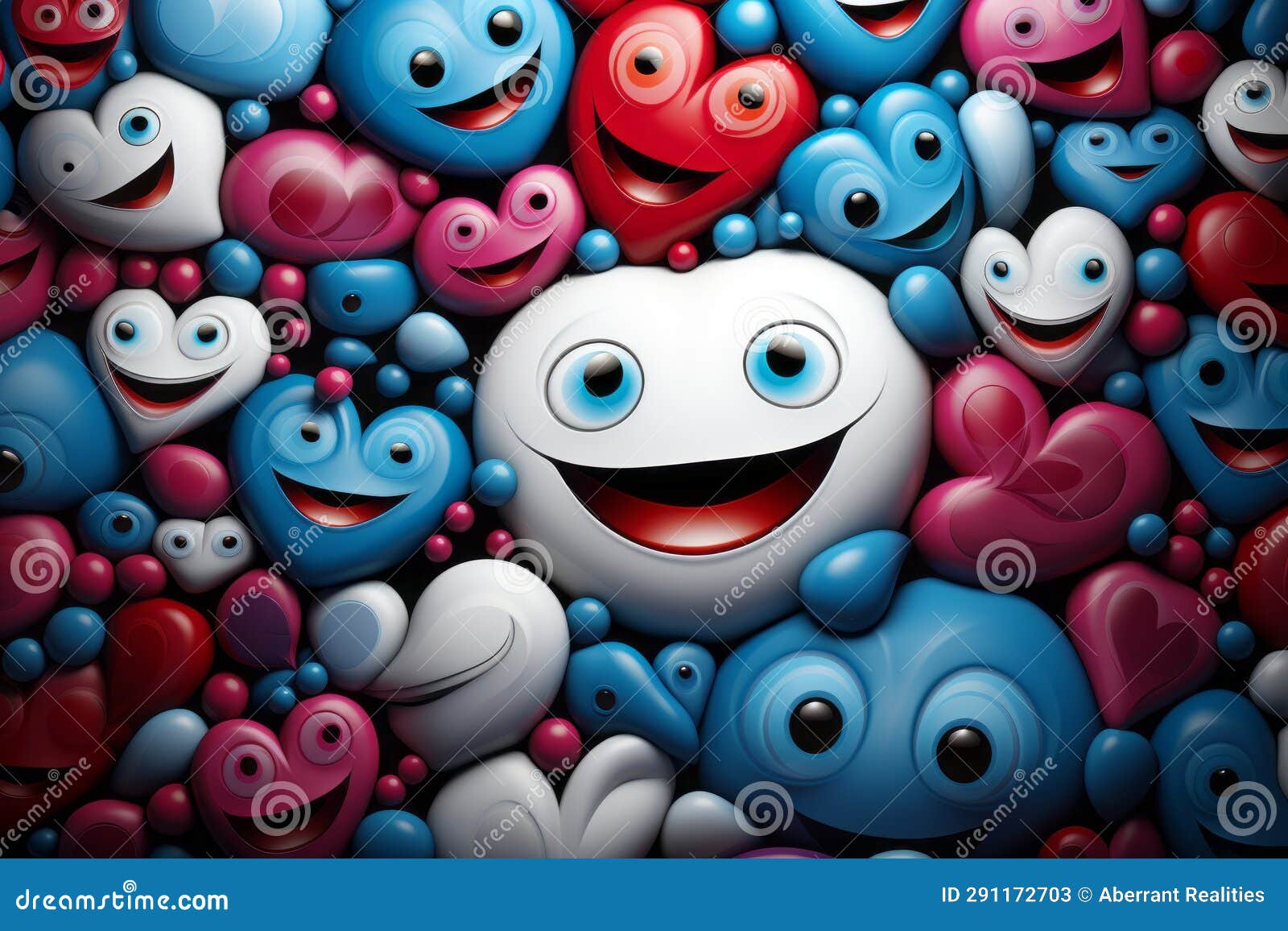 A Cartoon Smiley Face Surrounded by Many Hearts Stock Illustration ...