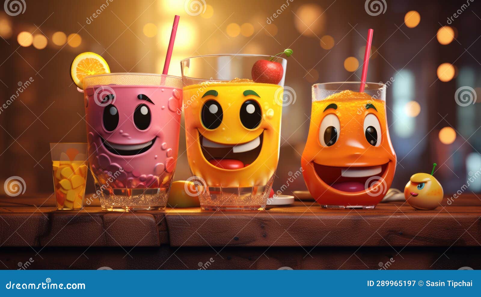 Cartoon Smiley Friends with Drinks Stock Illustration - Illustration of ...