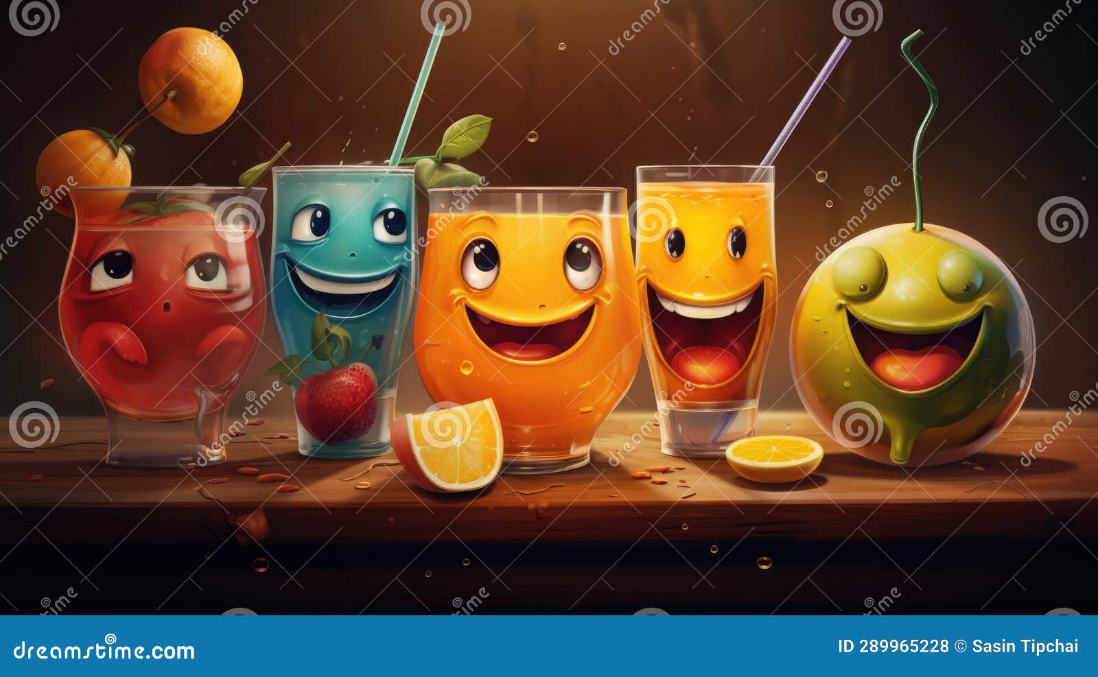 Cartoon Smiley Friends with Drinks Stock Illustration - Illustration of ...