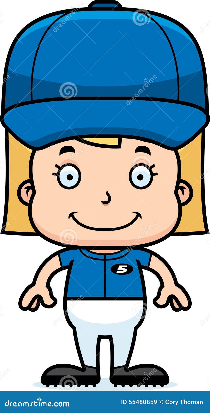 Cartoon Smiling Baseball Player Girl Stock Vector - Illustration of ...