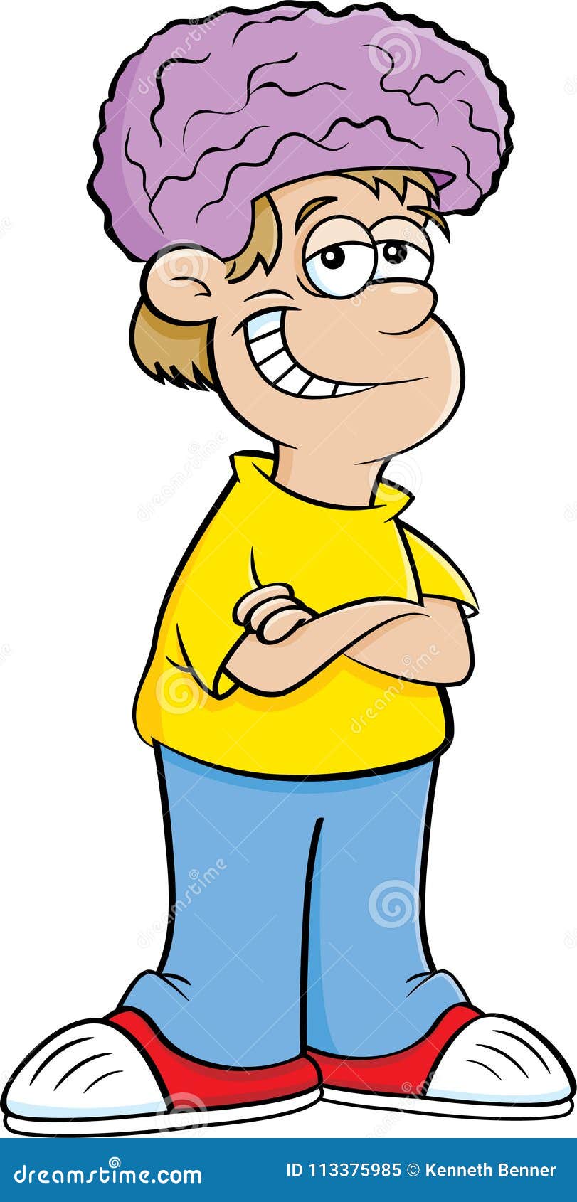 Cartoon Smiling Boy Wearing a Brain Hat. Stock Vector - Illustration of ...