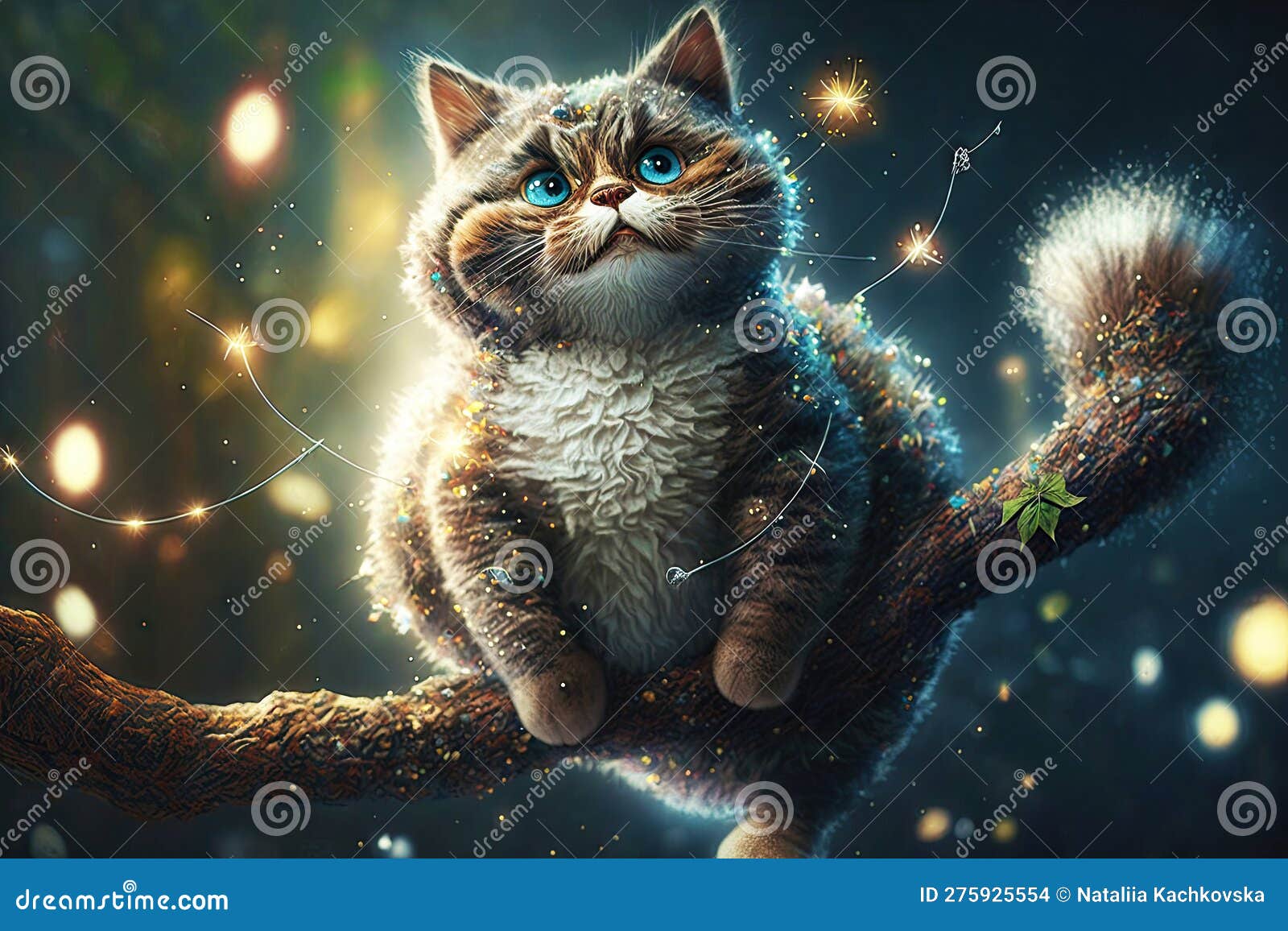 Cartoon Smiling Cat on the Tree Stock Illustration - Illustration of ...