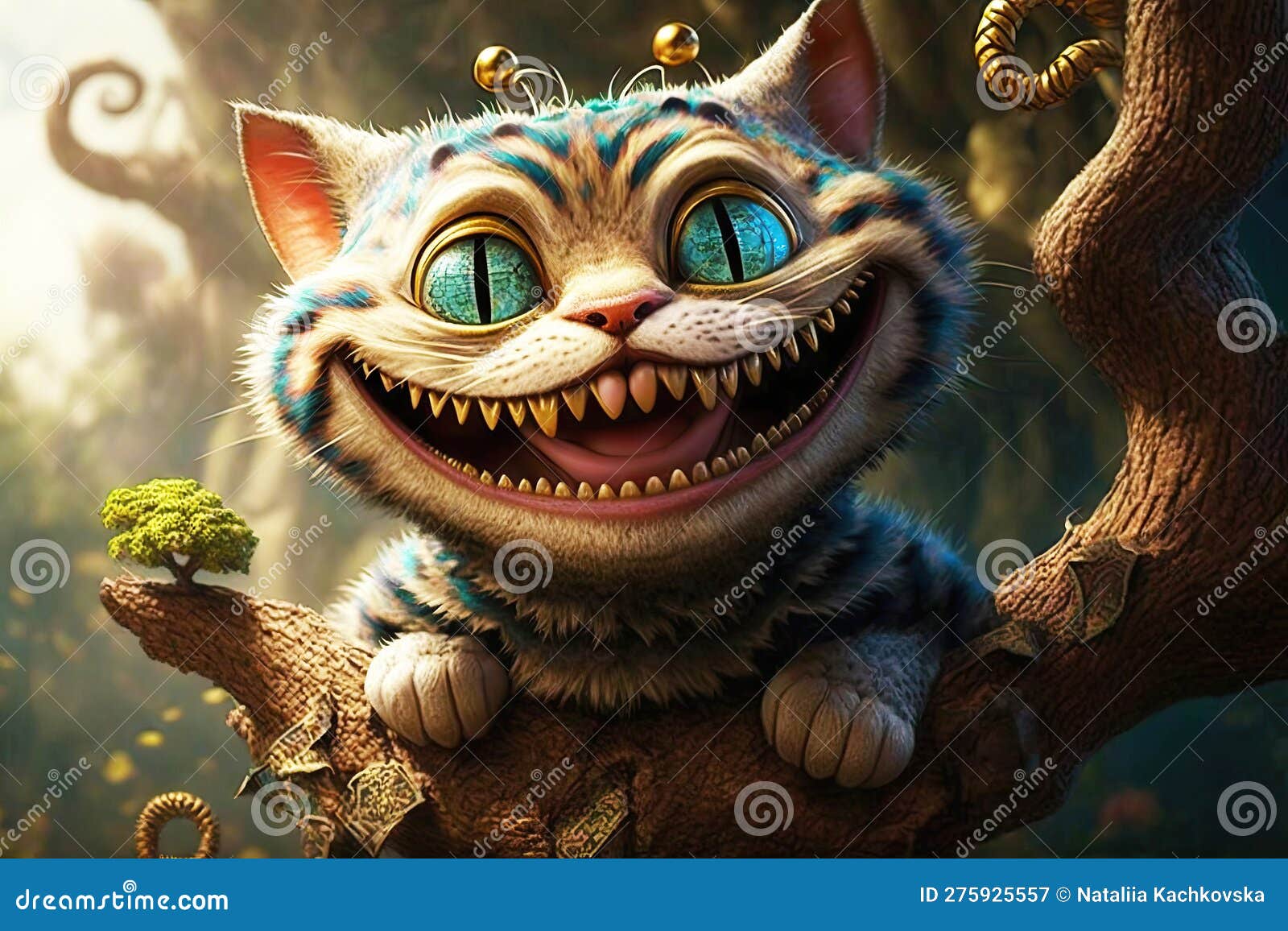 Cartoon Smiling Cat on the Tree Stock Illustration - Illustration of ...
