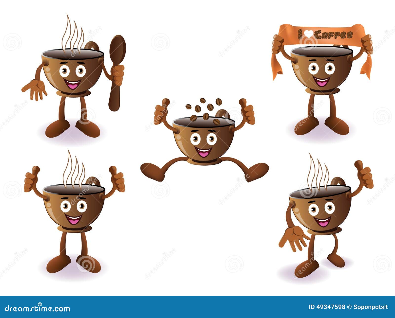 Cartoon Smiling Coffee Cup Set Stock Vector - Illustration of happy ...