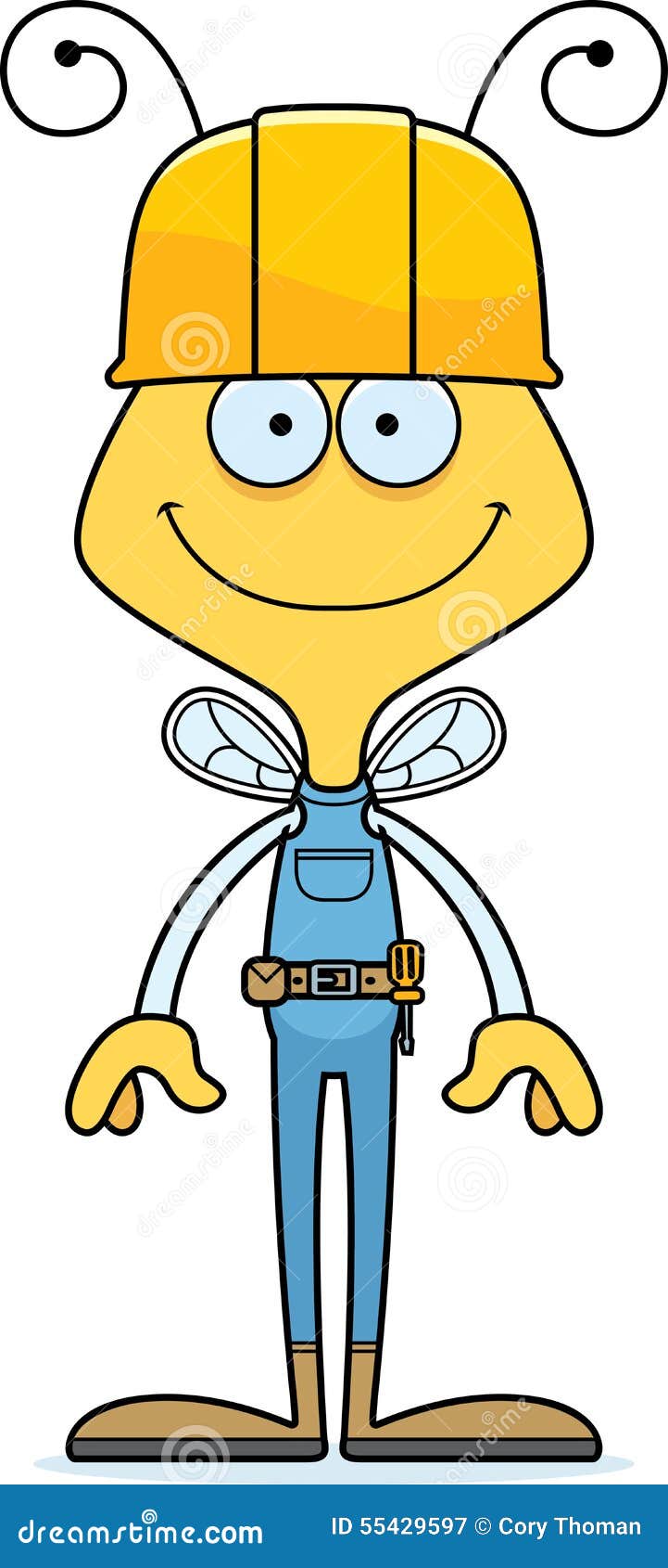 Cartoon Smiling Construction Worker Bee Stock Vector - Illustration of ...
