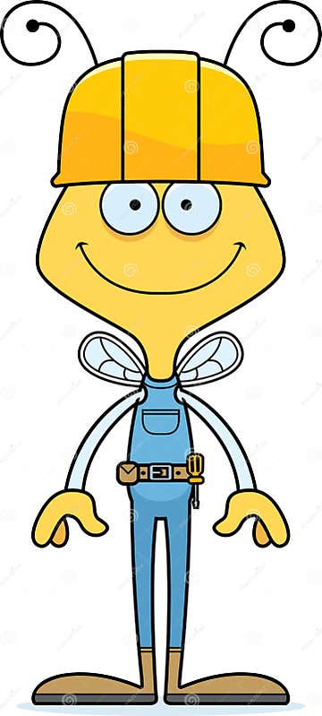 Cartoon Smiling Construction Worker Bee Stock Vector - Illustration of ...
