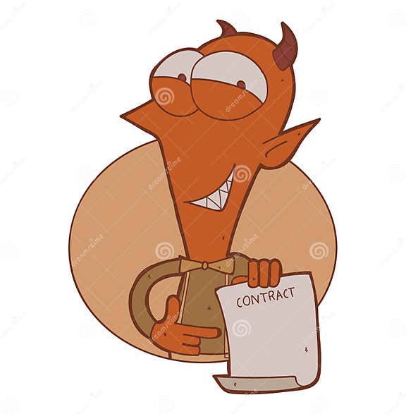 Cartoon Smiling Devil with Contract Paper Stock Vector - Illustration ...