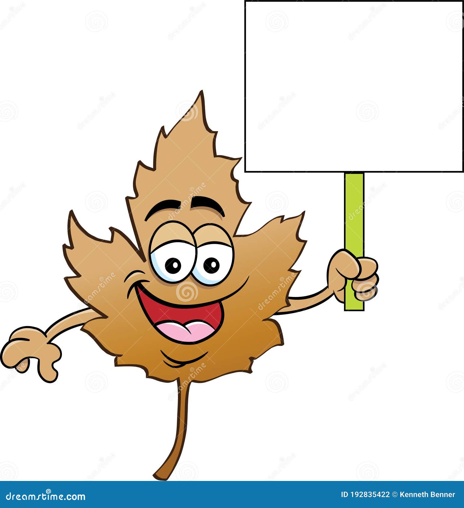 Cartoon Smiling Fall Leaf Holding a Sign. Stock Vector - Illustration ...