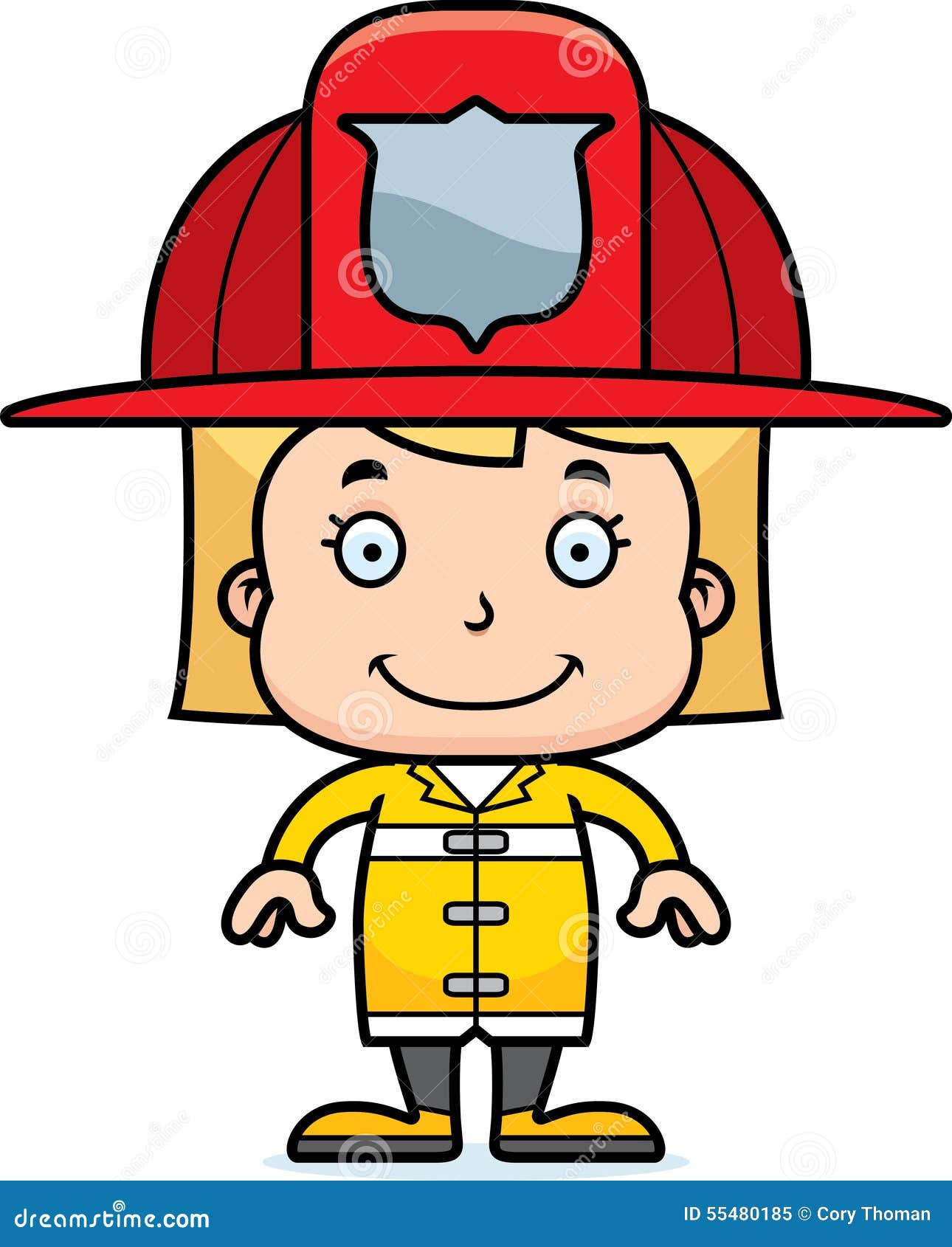 Cartoon Smiling Firefighter Girl Stock Vector - Illustration of vector ...