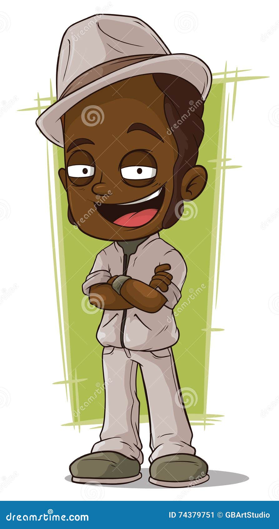 Cartoon Smiling Jazz Man in Hat Stock Vector - Illustration of grey ...