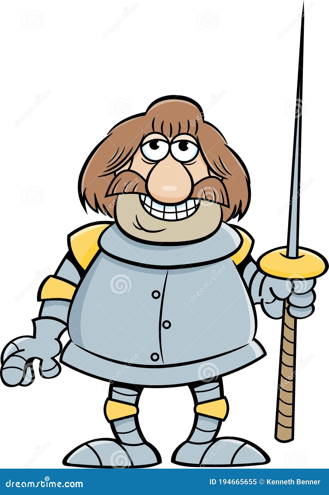 Smiling Knight With Spear And Helmet In Hands. Royal Warrior In Metal ...
