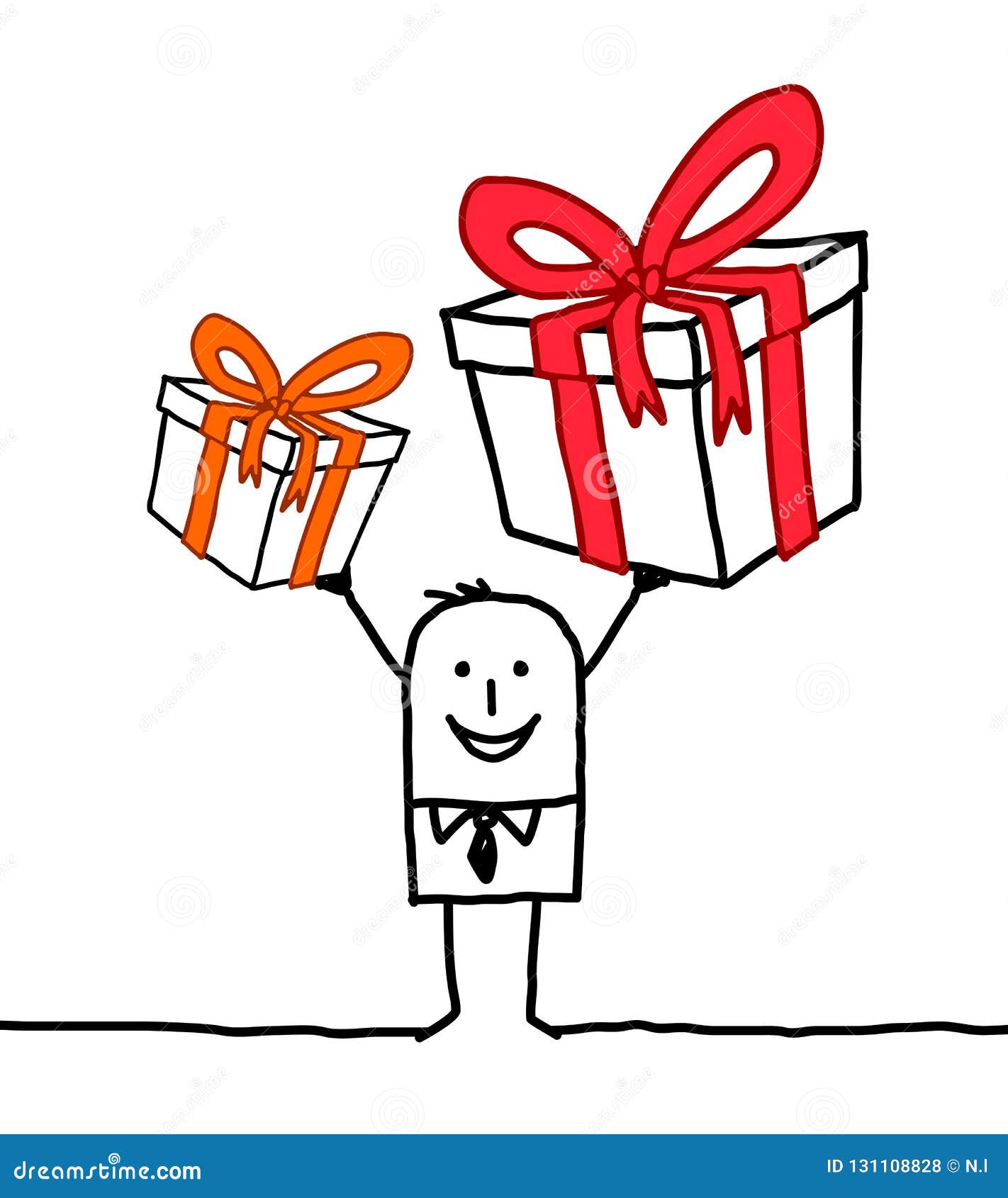 Cartoon Smiling Man with Two Big Gifts Stock Vector - Illustration of ...