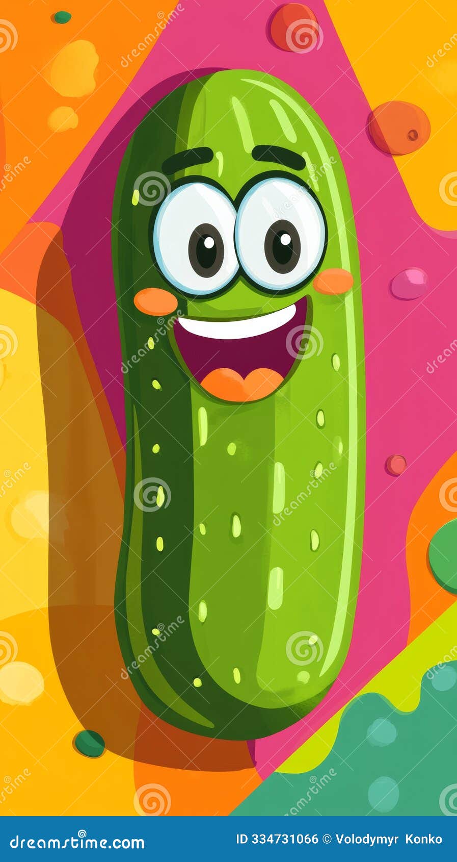 Cartoon Smiling Pickle Character on Colorful Background Stock Photo ...