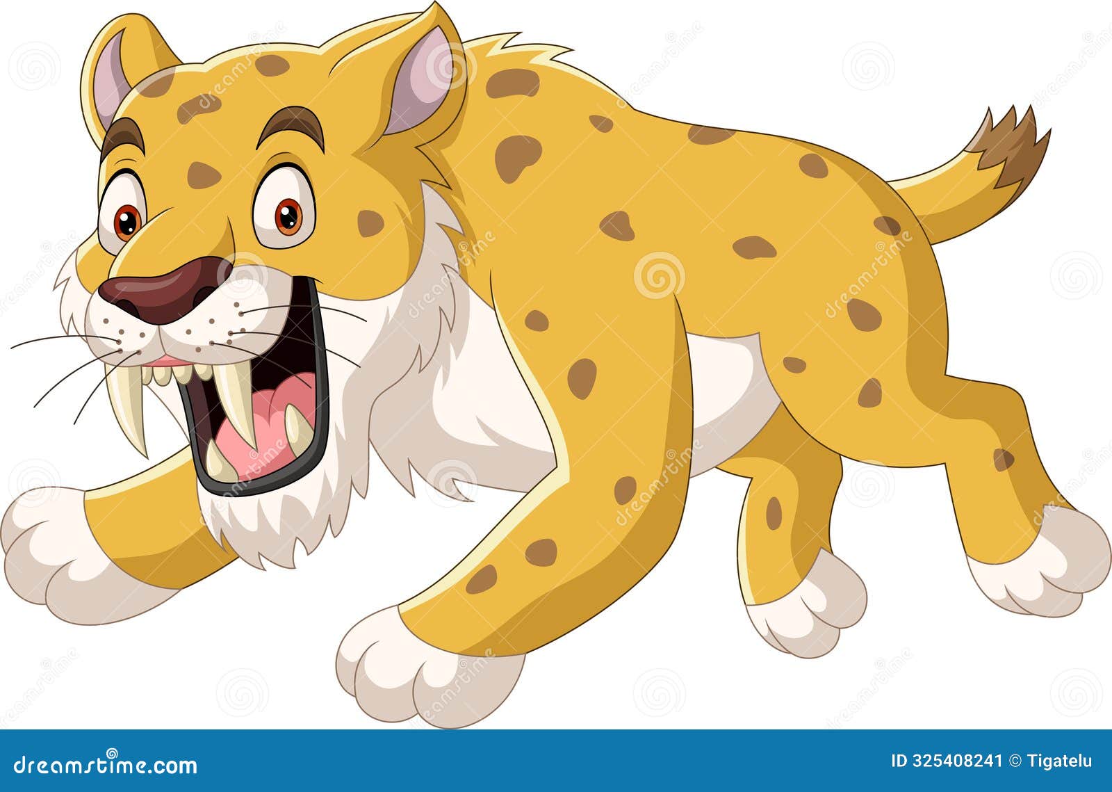 Cartoon Smiling Sabre Tooth Tiger Running Stock Illustration ...