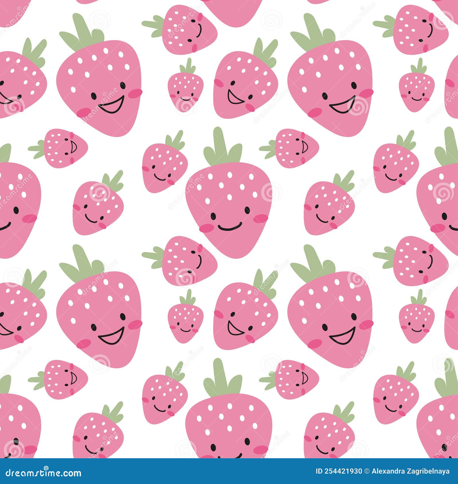 Cartoon Smiling Strawberry Seamless Pattern, Texture, Background ...