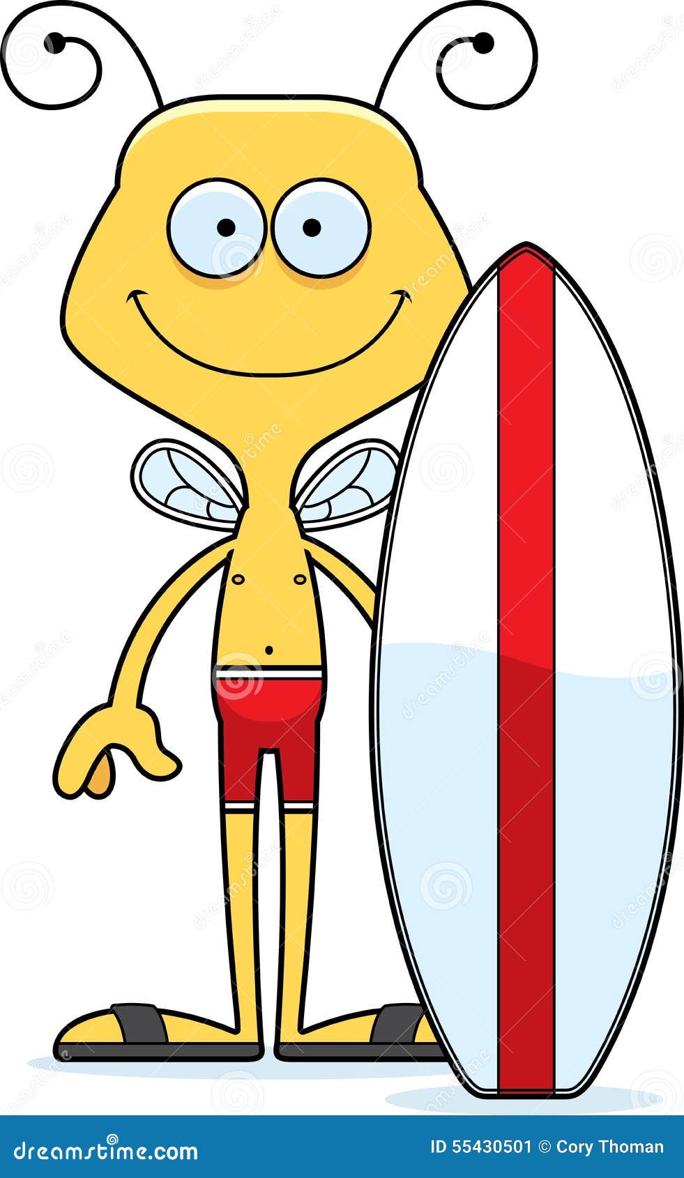 Cartoon Smiling Surfer Bee stock vector. Illustration of surfboard ...
