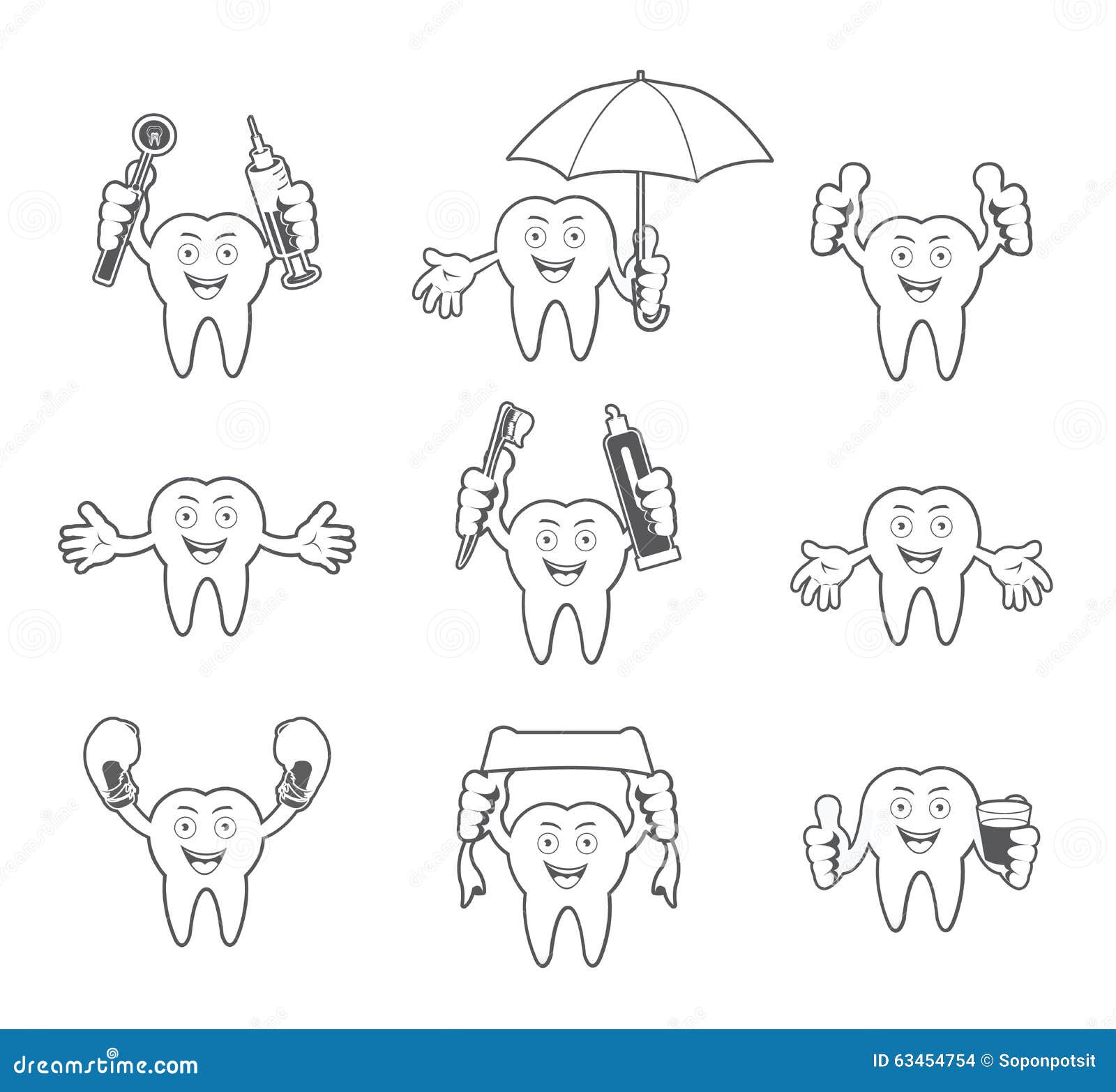 Cartoon Smiling tooth set stock vector. Illustration of face - 63454754