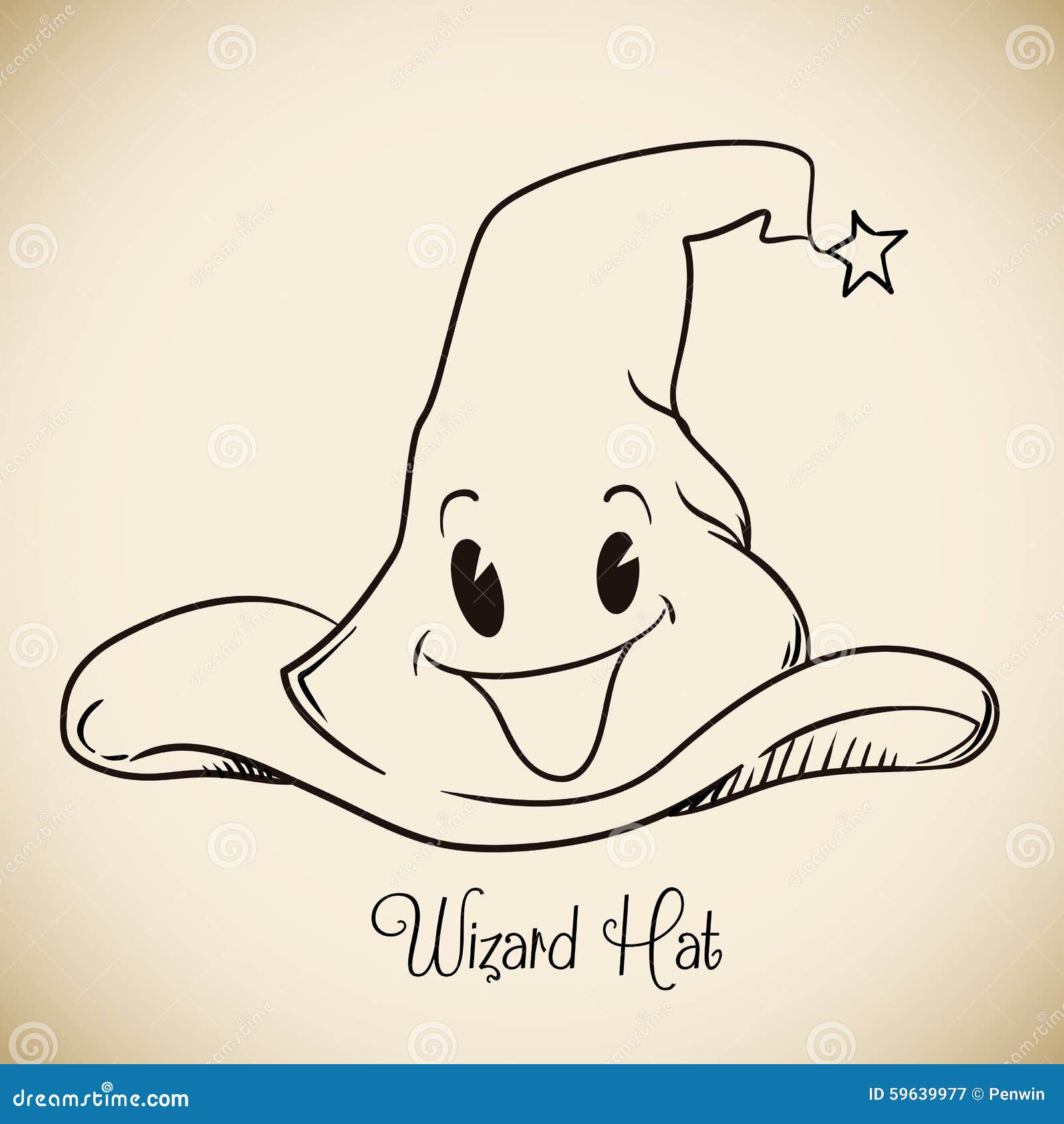 Cartoon Smiling Wizard Hat Inline Stock Vector - Illustration of smile ...