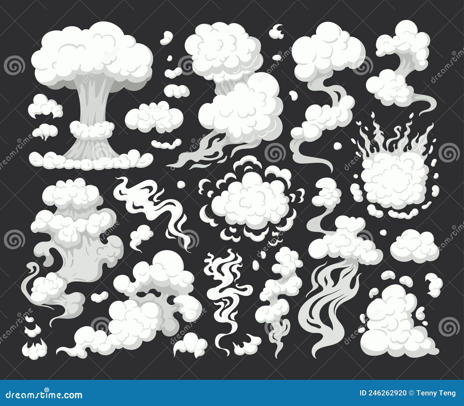 Cartoon Smoke or Dust Clouds, Puff Comic Smoke Explosion Elements ...