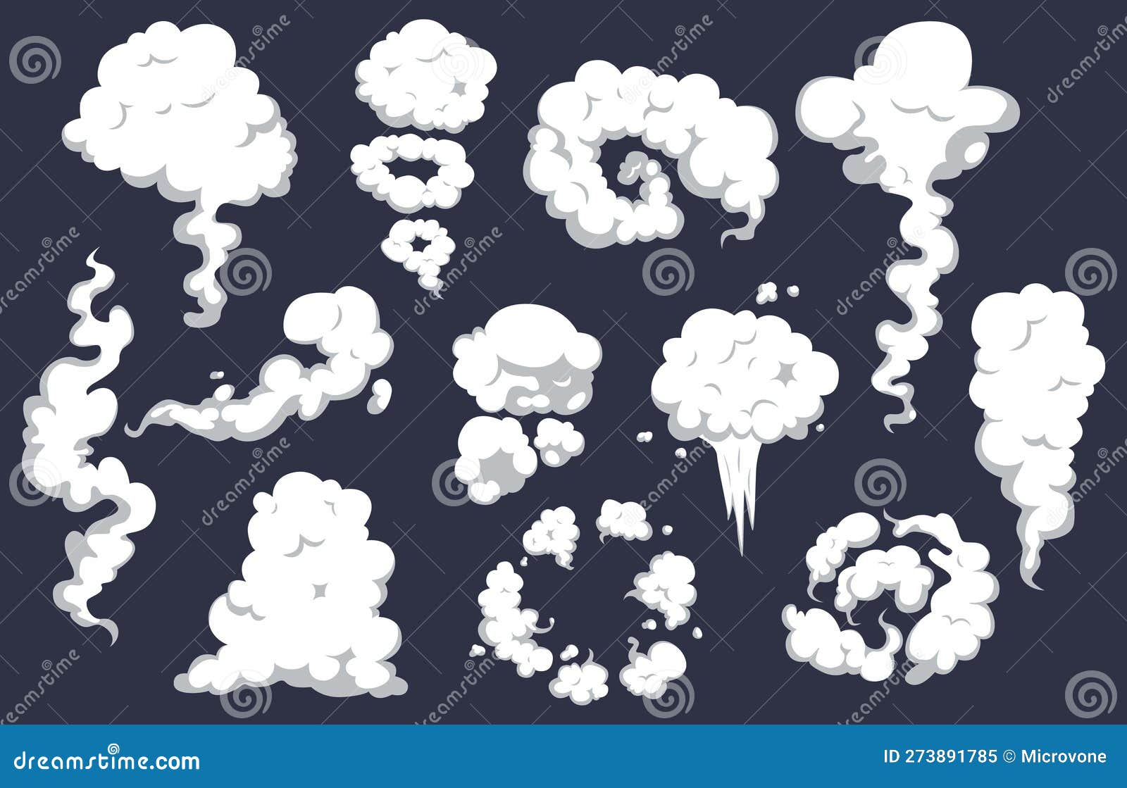 Cartoon Smoke on Wind, Smoking Comic Kit. Explosion Effect, Cooking Fog ...