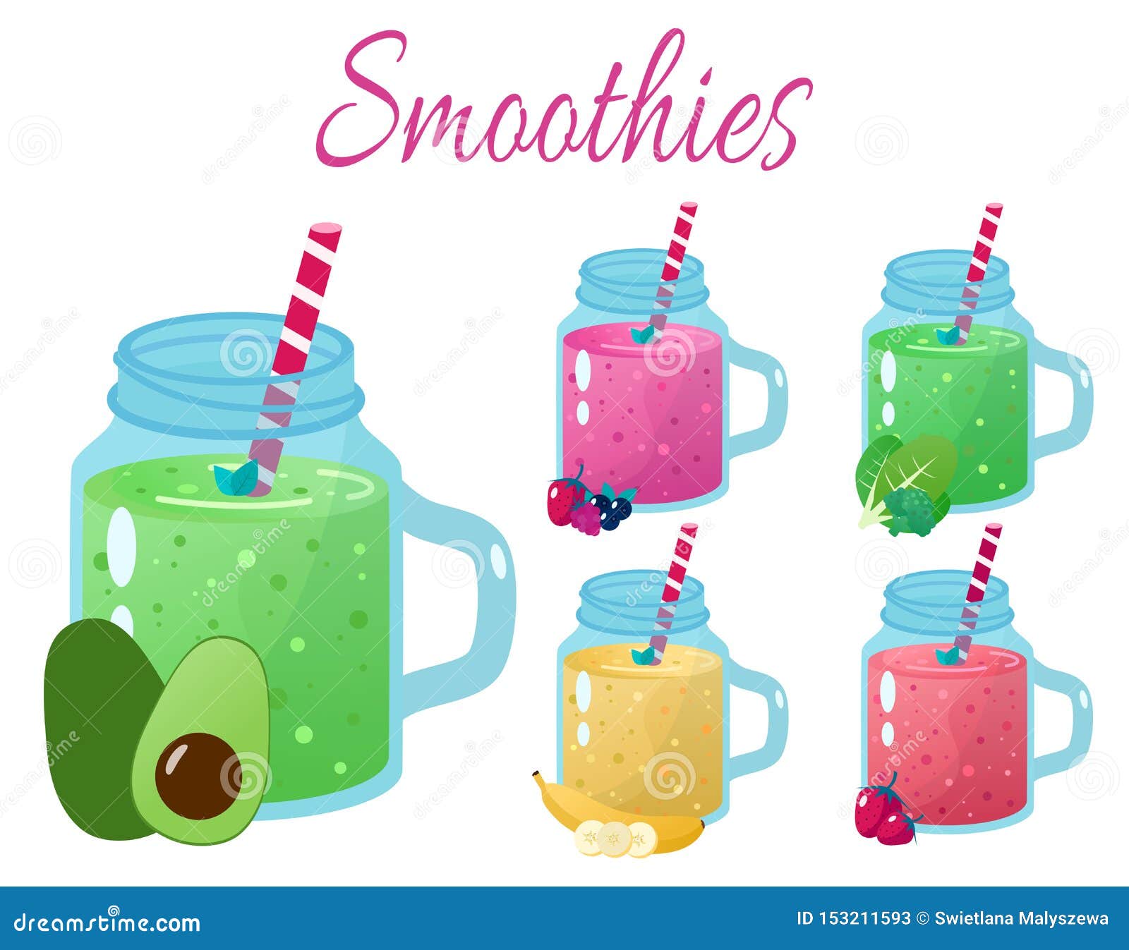Cartoon Smoothies. Organic Fruit Shake Smoothie Stock Illustration ...