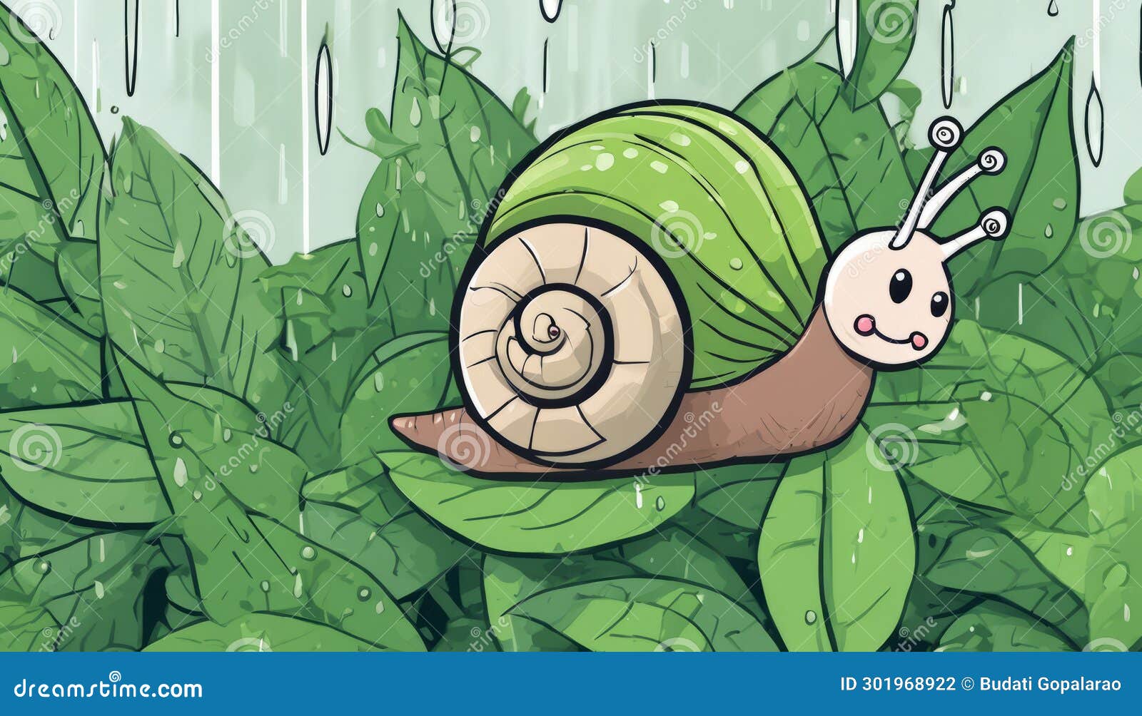 A Cartoon Snail with a Green Shell Stock Illustration - Illustration of ...