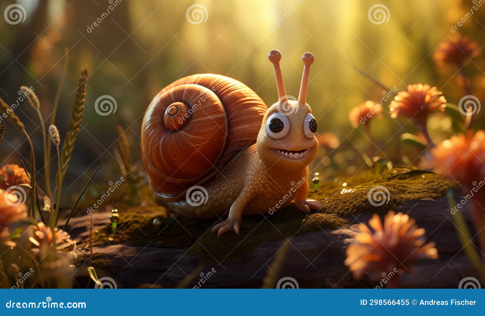 A Cartoon Snail Hurries through the Autumn Forest. Stock Illustration ...