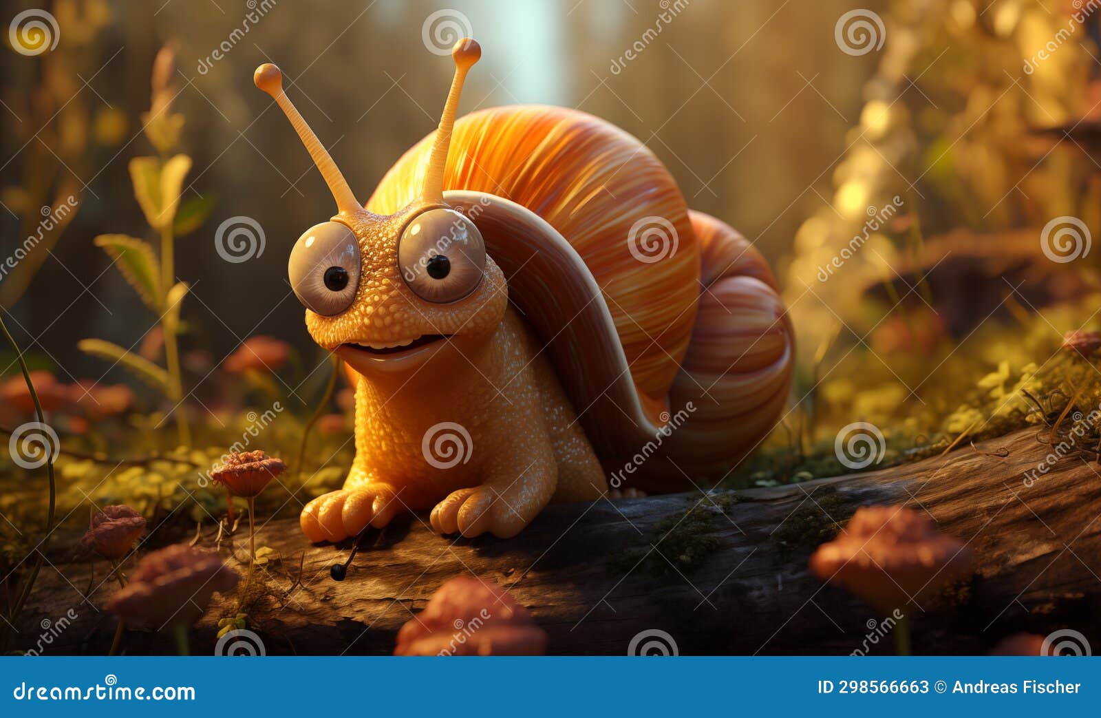 A Cartoon Snail Hurries through the Autumn Forest. Stock Illustration ...