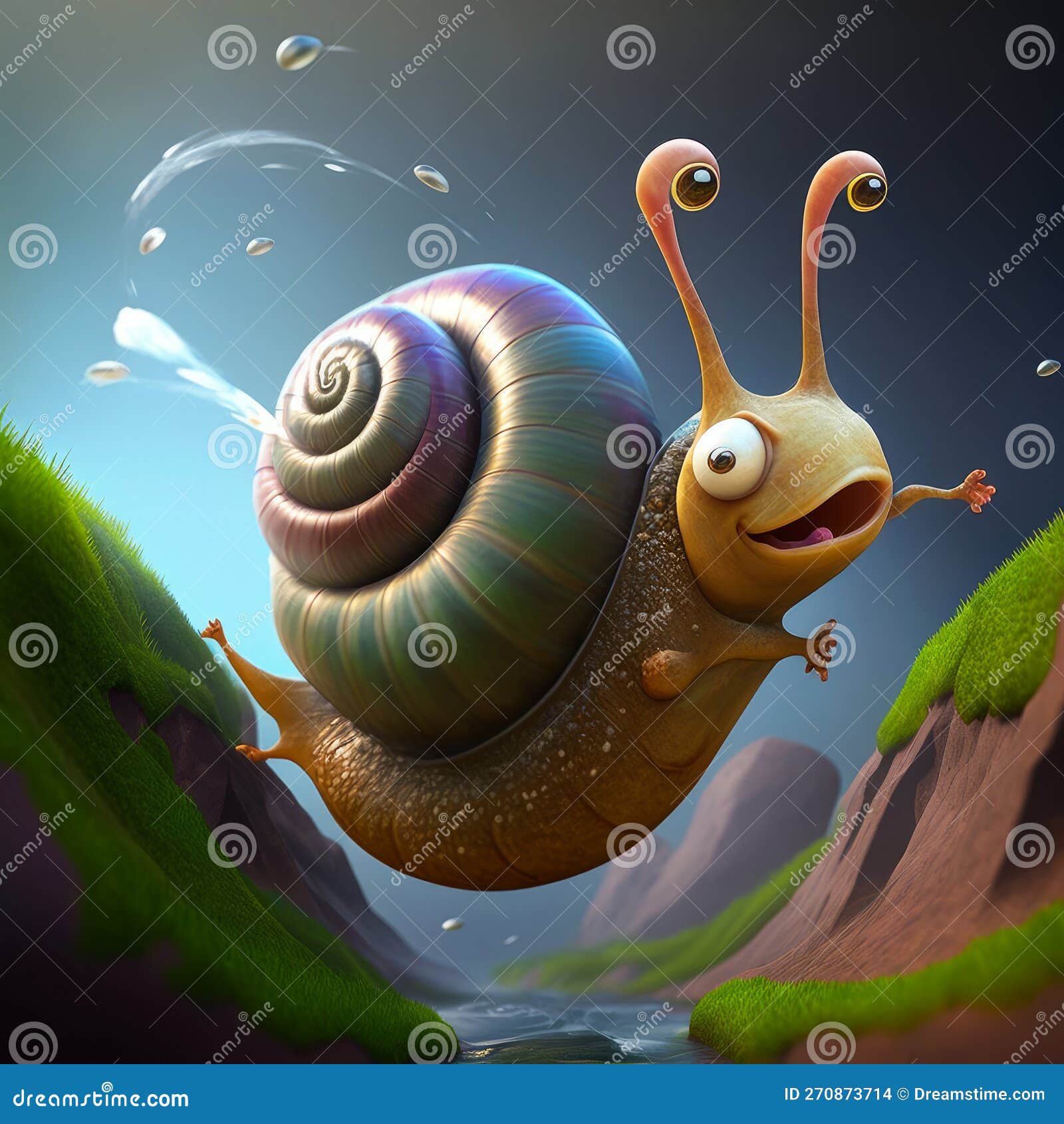Cartoon Snail is Running through Grassy Field. Generative AI Stock ...