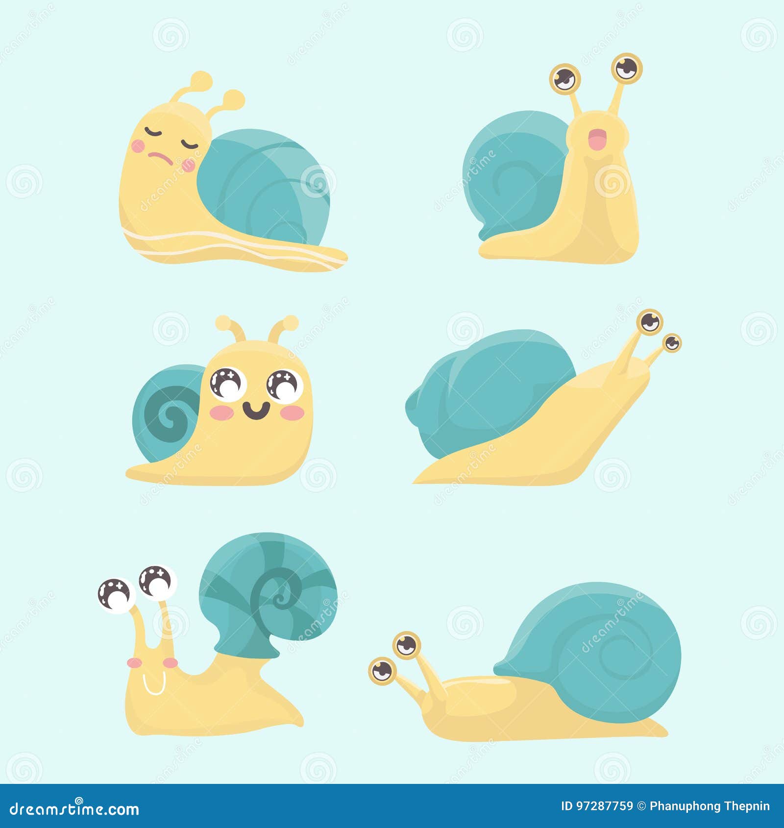 Cartoon snail set. stock vector. Illustration of snail - 97287759
