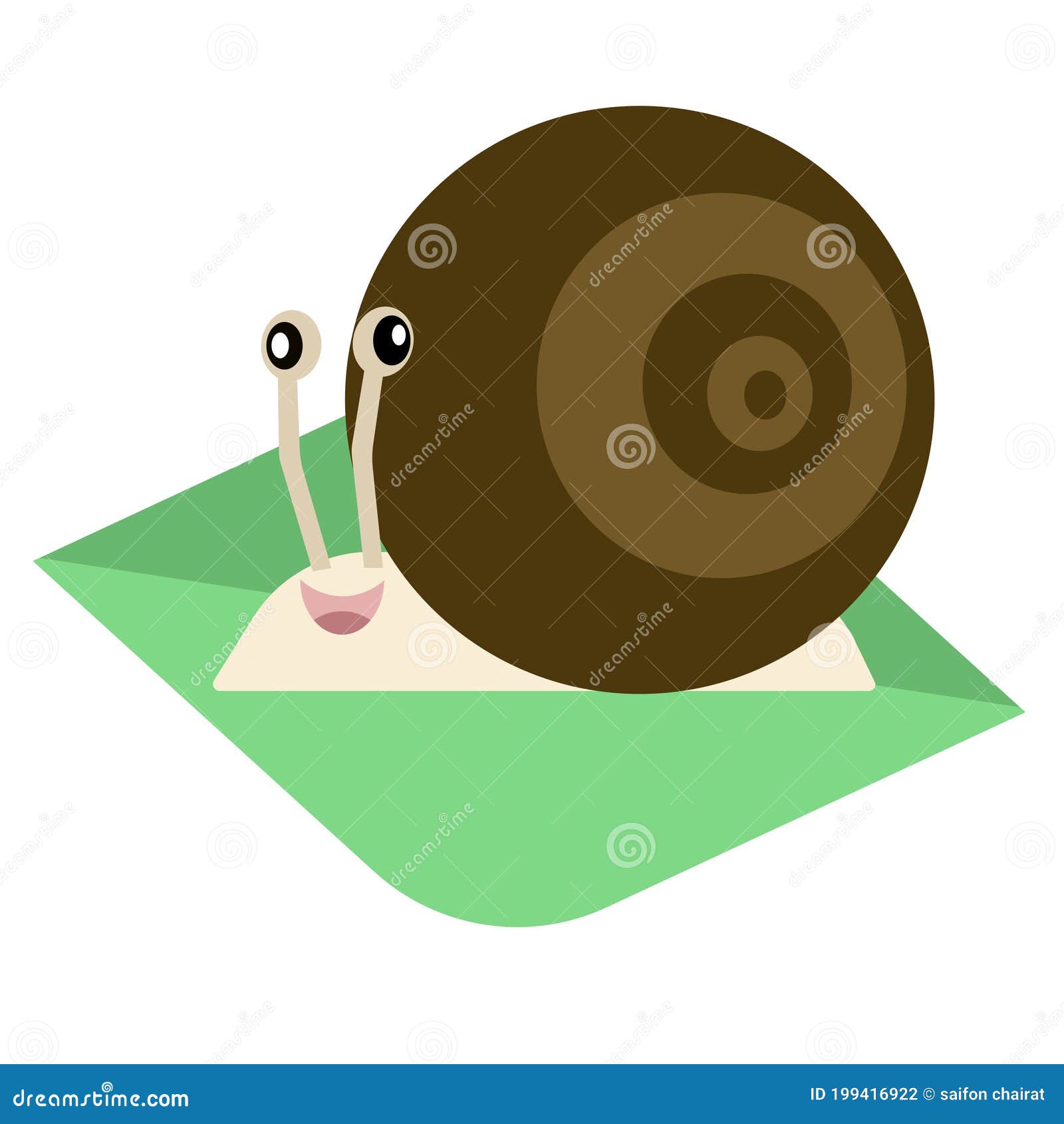 Cartoon Snail Vector Illustration on Green Leaf Cartoon Snail Vector ...