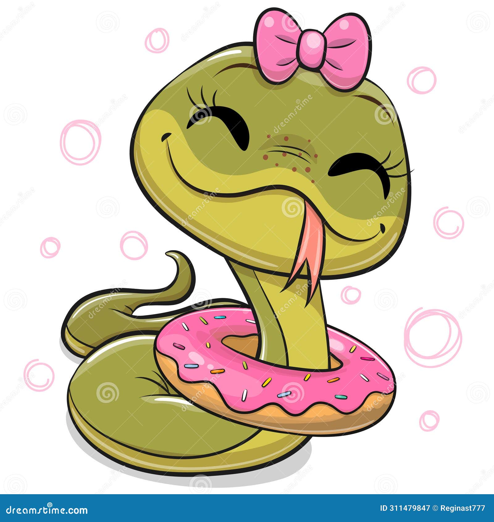 Cartoon Snake with a Pink Donut and Bow Stock Vector - Illustration of ...
