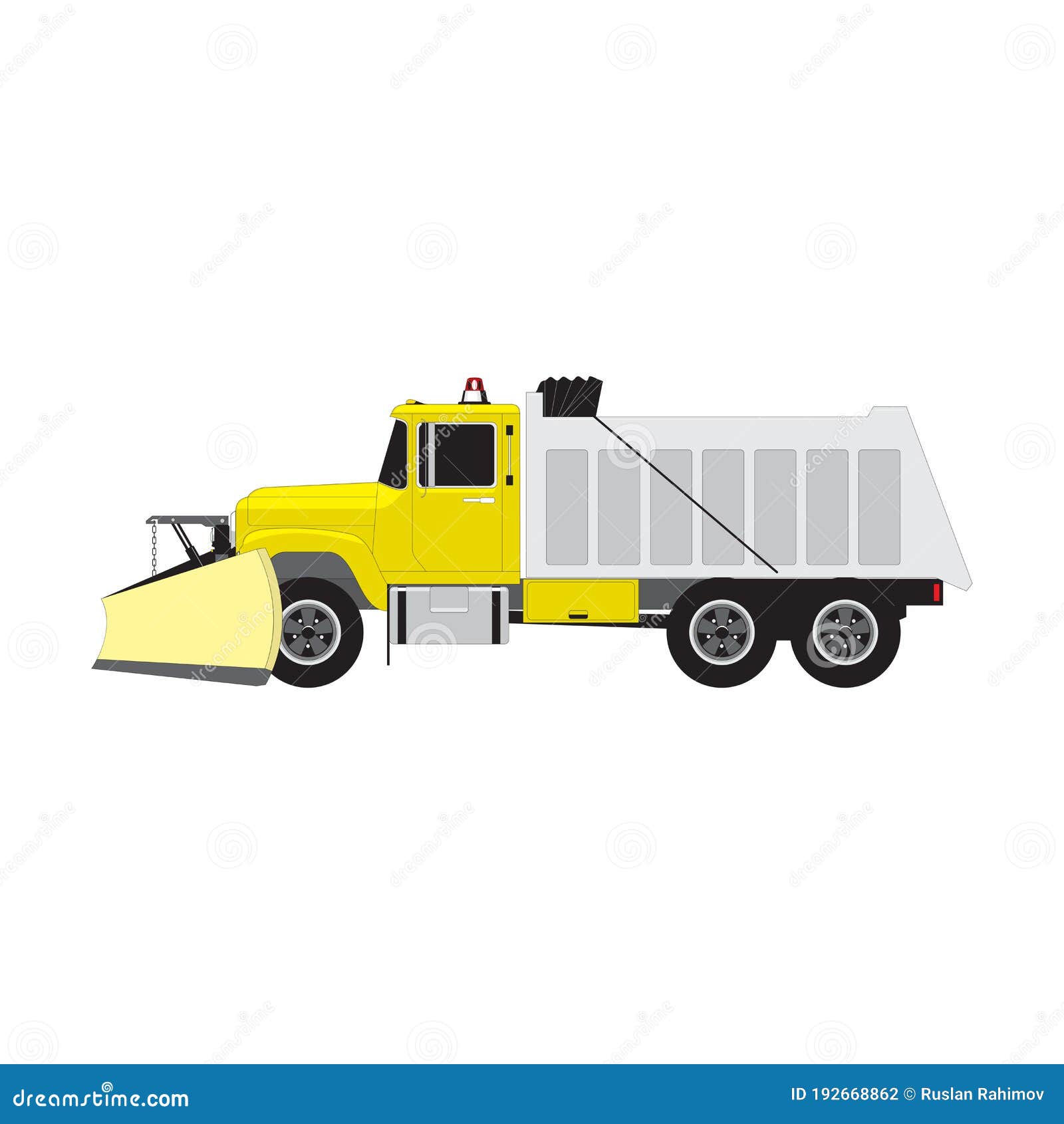 Cartoon Snow Plow and Salt Spreader. Flat Vector Isolated on a White ...