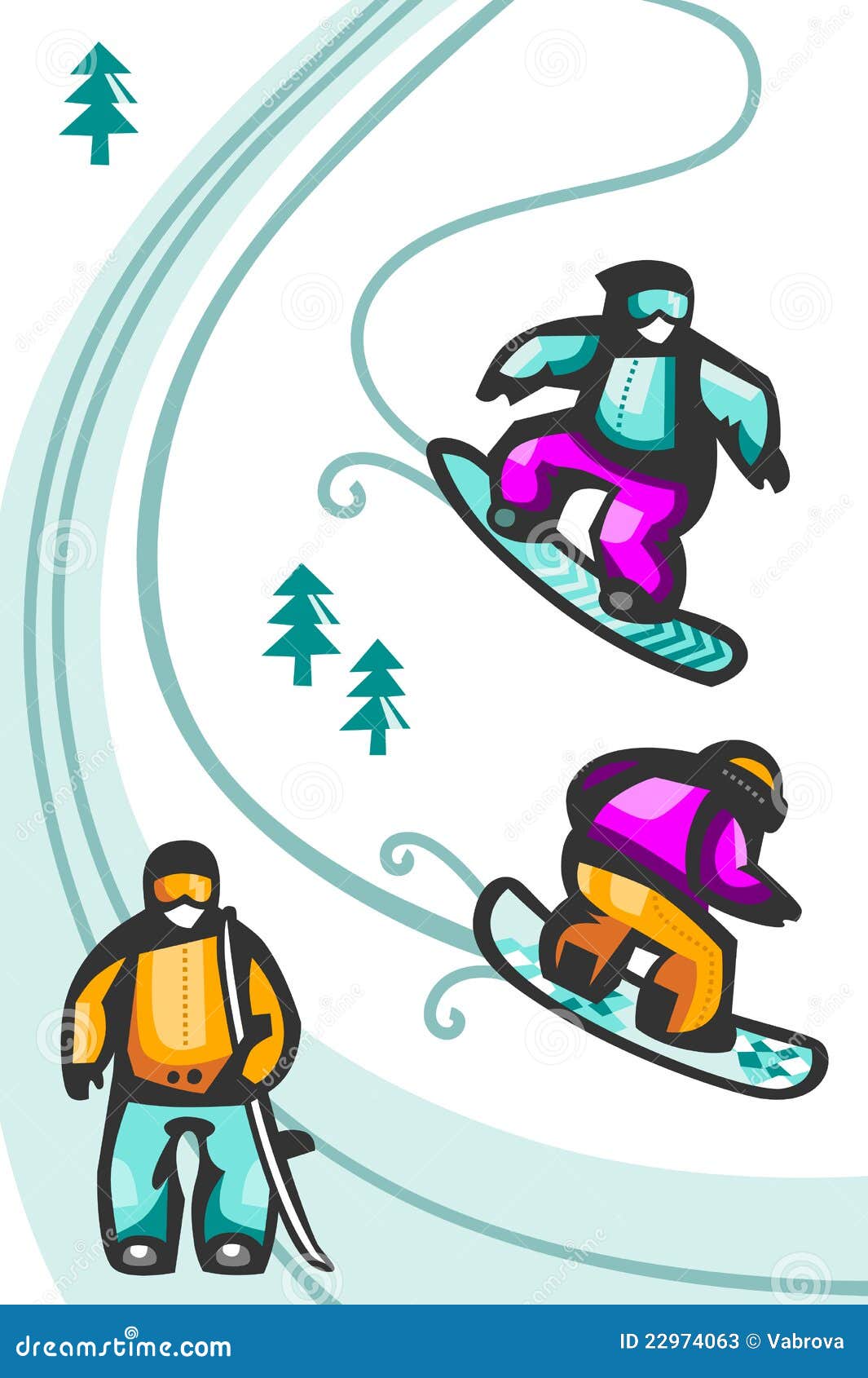 Cartoon snowboarders stock vector. Illustration of cold - 22974063
