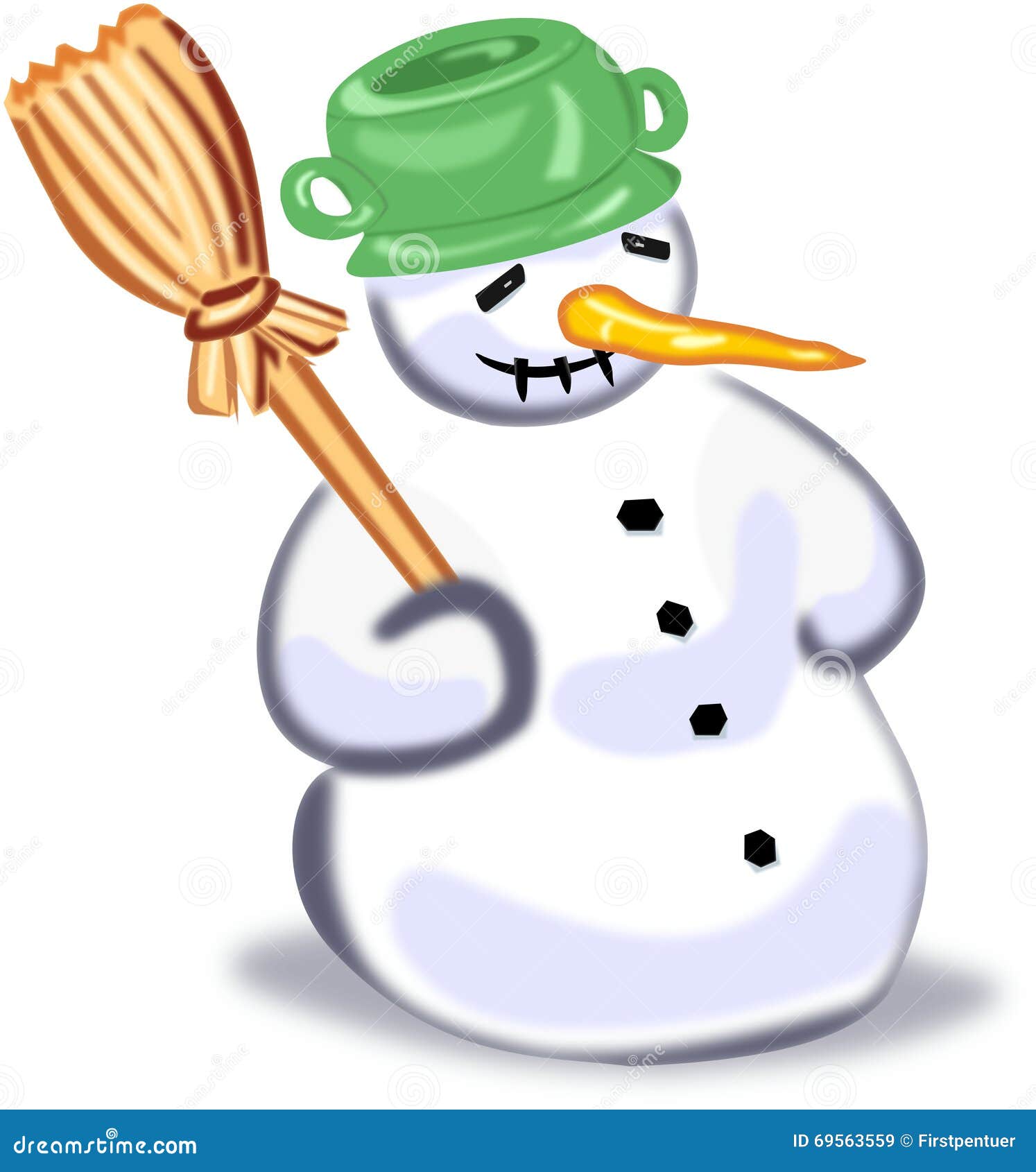 Cartoon Snowman with Broom Isolated on White Stock Illustration ...