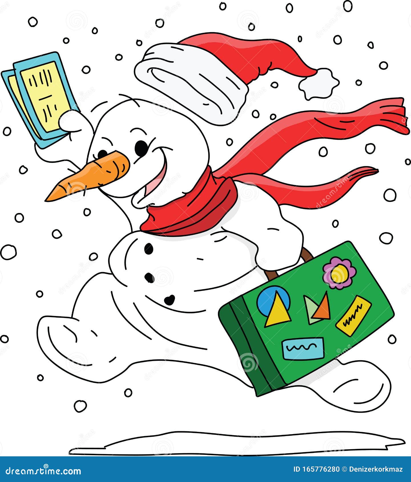 Cartoon Snowman with His Suitcase Going on a Winter Vacation Vector ...