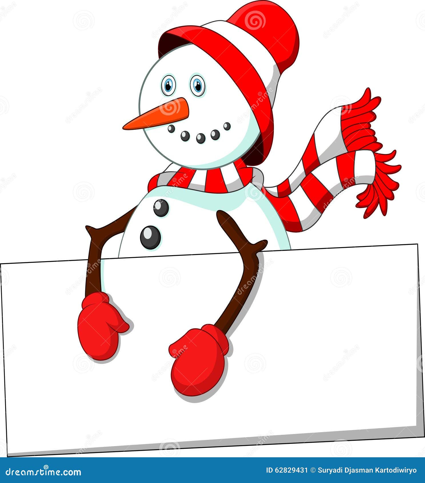 Cartoon Snowman Holding Blank Sign Stock Vector - Illustration of card ...