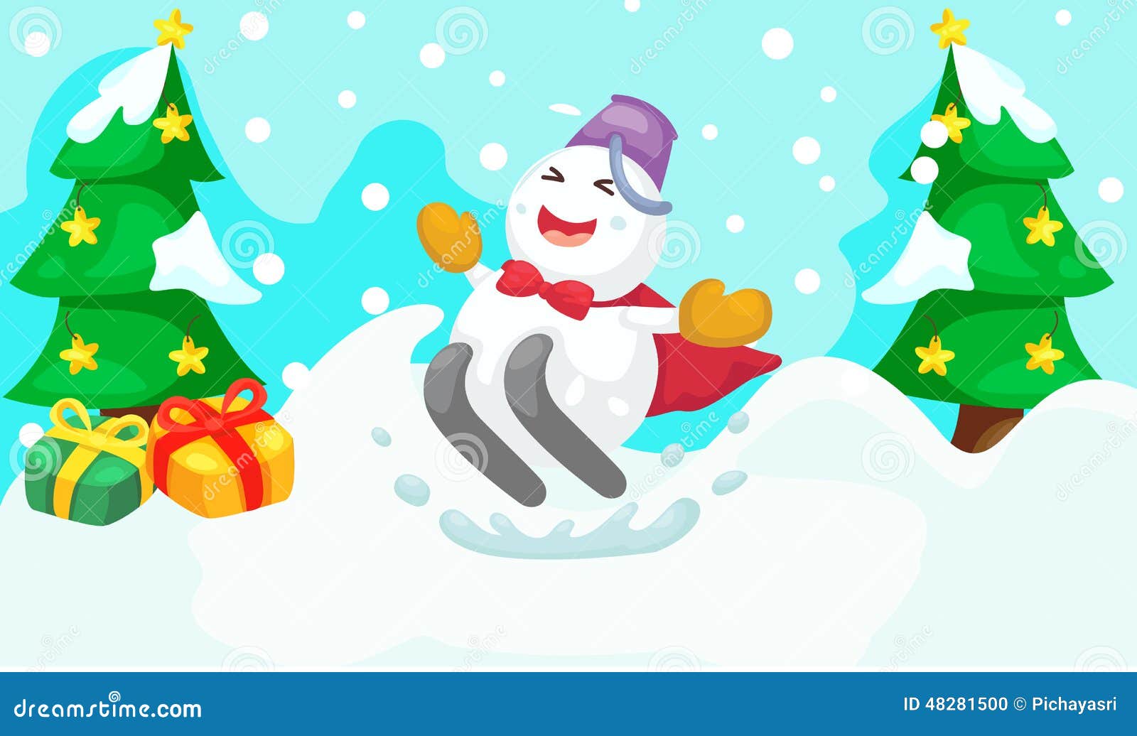 Cartoon snowman skiing stock vector. Illustration of santa - 48281500