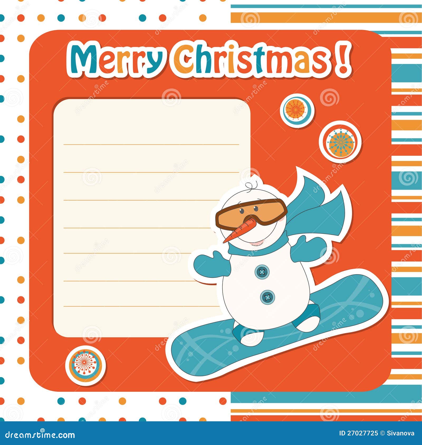 Cartoon Snowman on Snowboard Stock Vector - Illustration of present ...