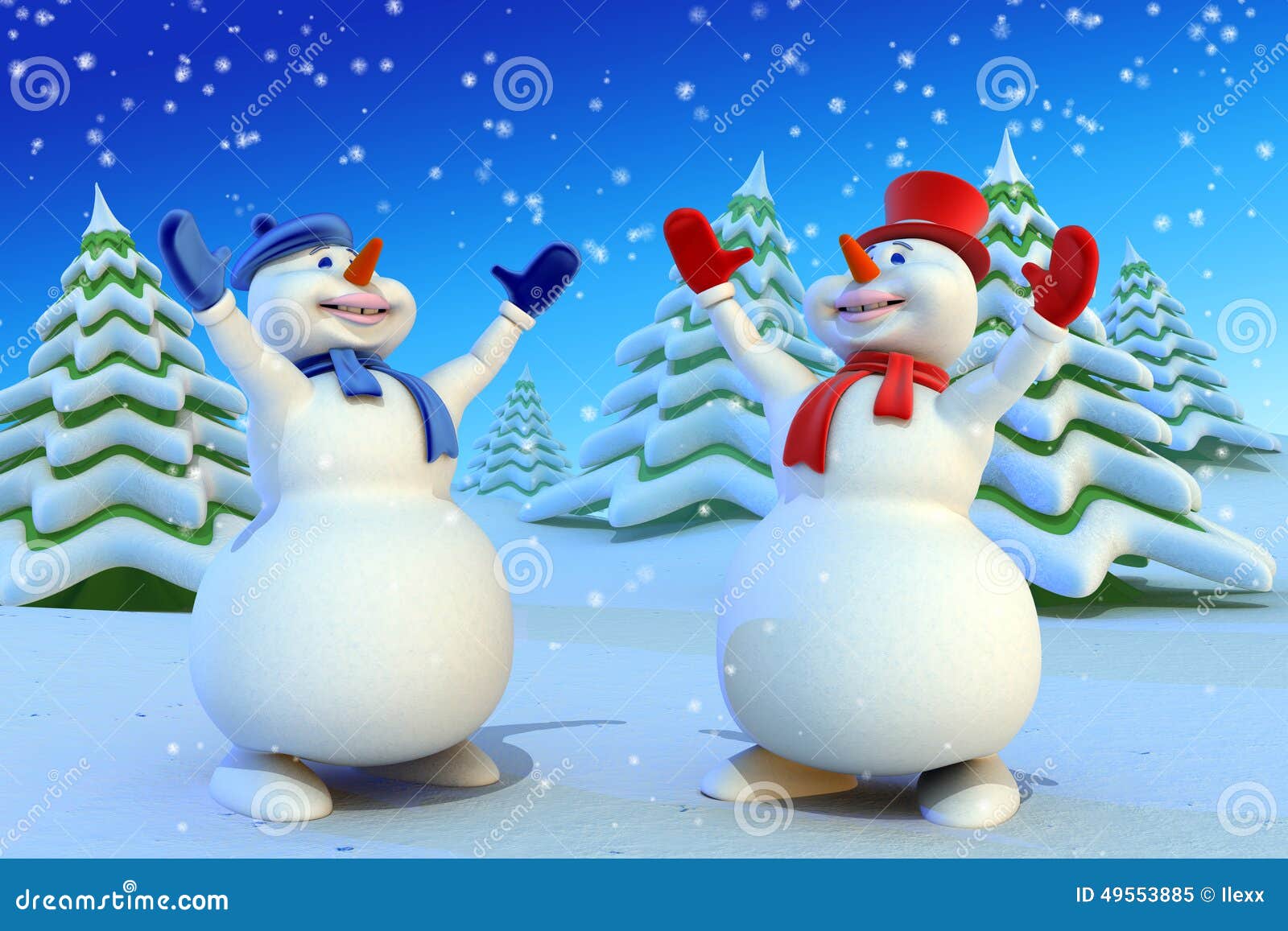 Cartoon snowmans stock illustration. Illustration of cheerful - 49553885