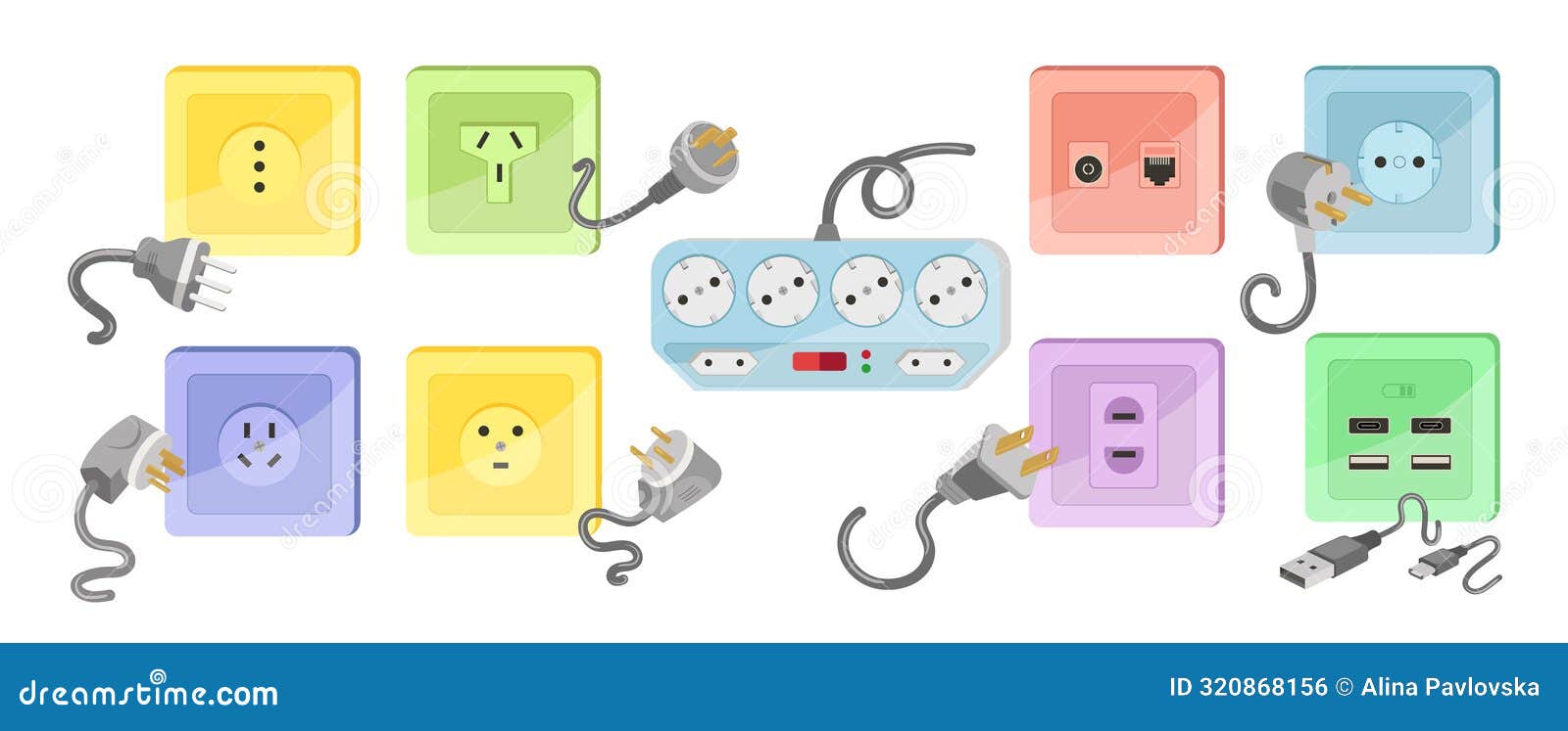Cartoon Socket And Forks Devices Of Different Types Vector Illustration ...
