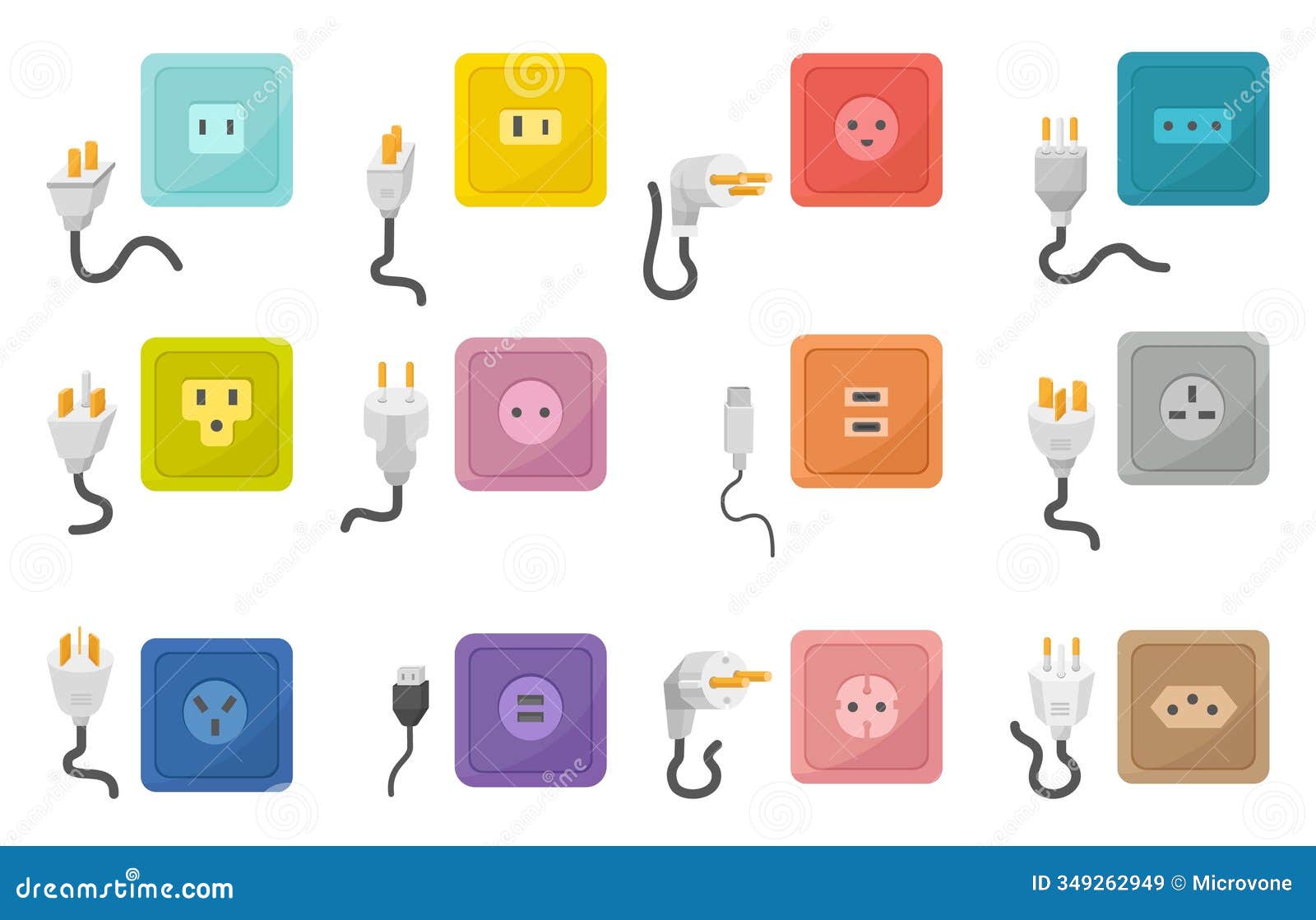 Cartoon Socket Plug. Various Sockets and Plugs, Electrical Devices ...