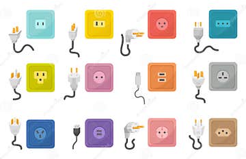 Cartoon Socket Plug. Various Sockets and Plugs, Electrical Devices ...