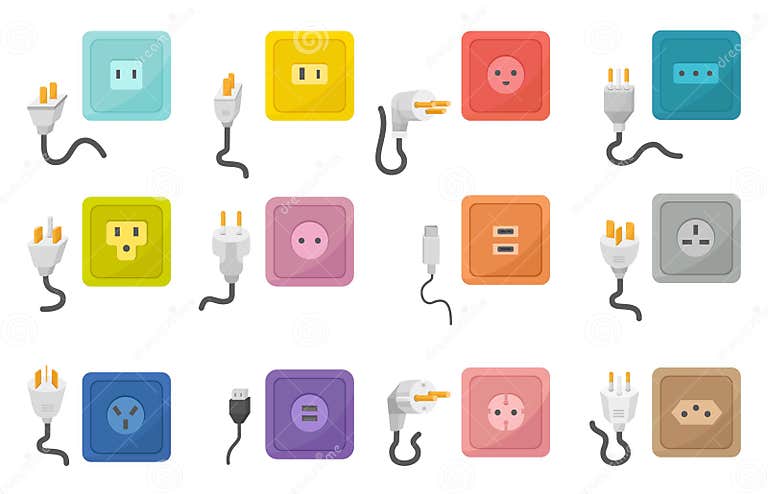 Cartoon Socket Plug. Various Sockets and Plugs, Electrical Devices Connection Different Types ...