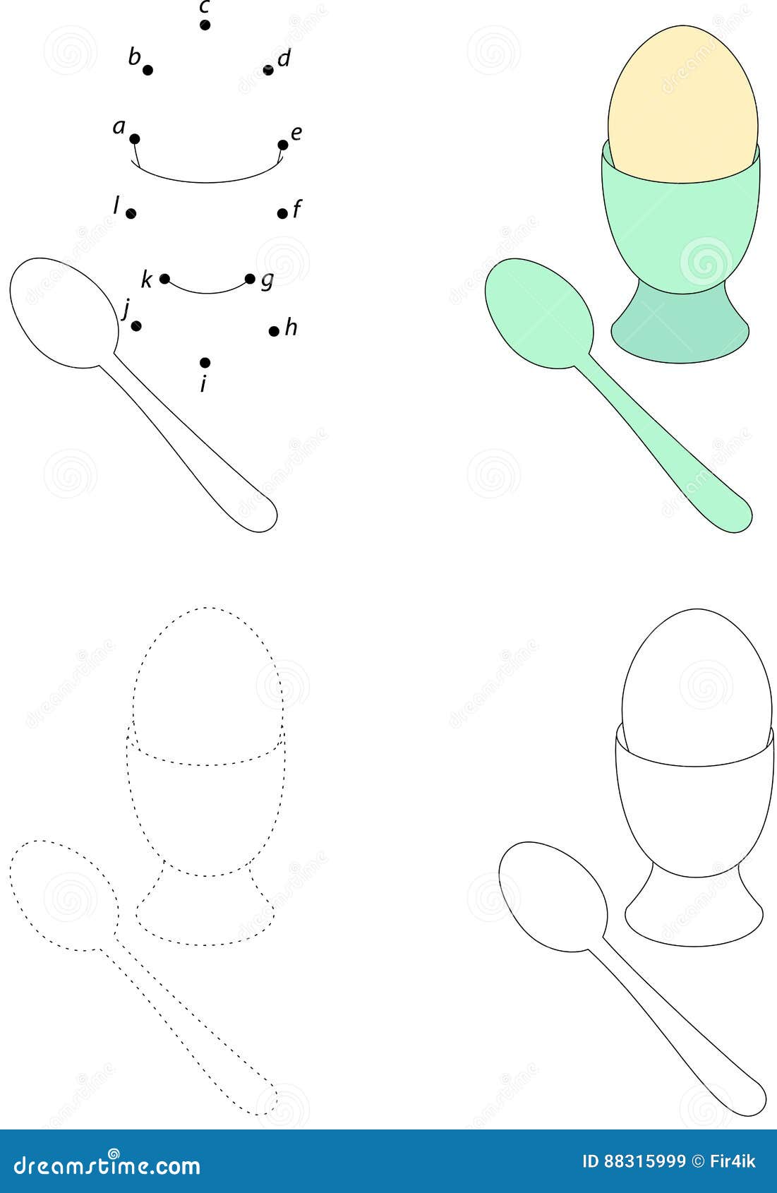 Cartoon Soft-boiled Egg and Spoon. Dot To Dot Game for Kids Stock ...